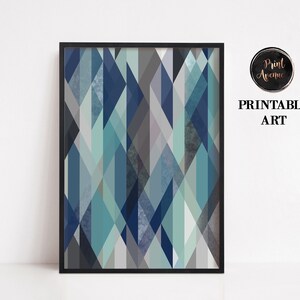 Geometric Print Blue Geometric Art Abstract Poster | Etsy