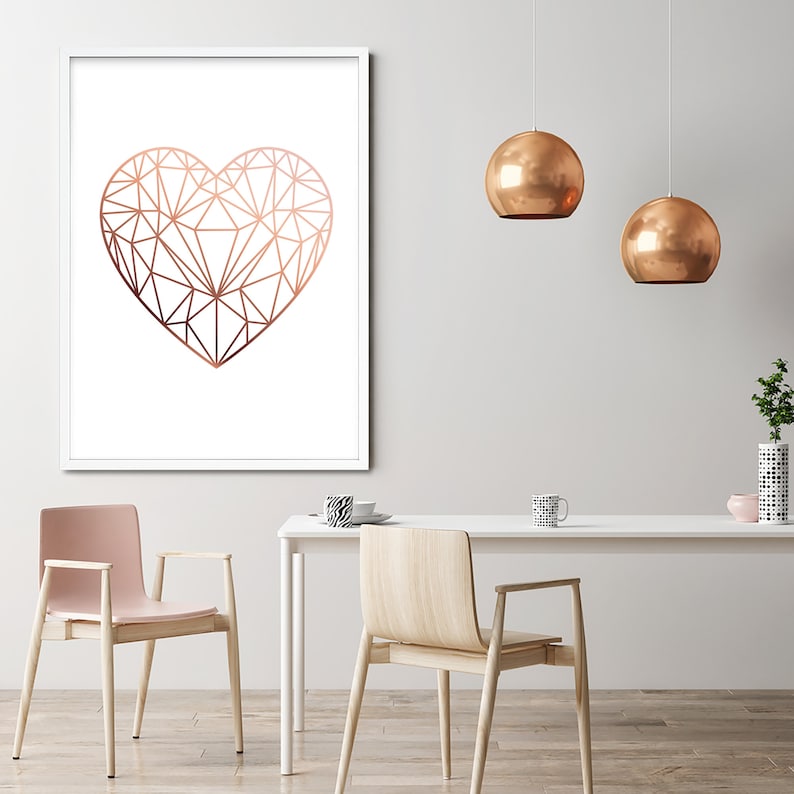 Copper Love Heart Print Copper Printable Art Scandinavian | Etsy