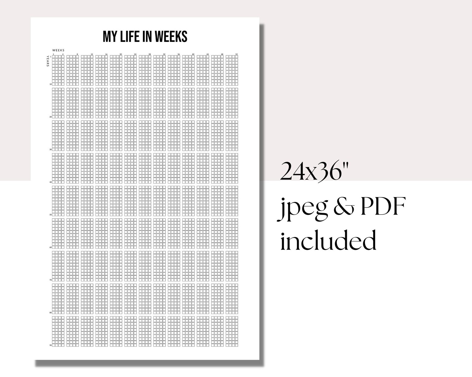 Memento Mori Calendar Poster Printable Wall Art Print, Life in Weeks ...