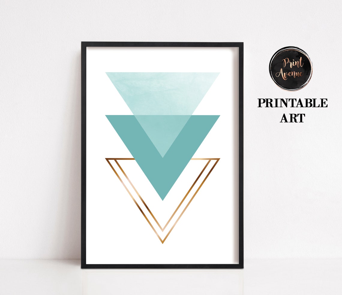 Light Turquoise Triangle Print Mint Triangle Art Mint & Gold | Etsy