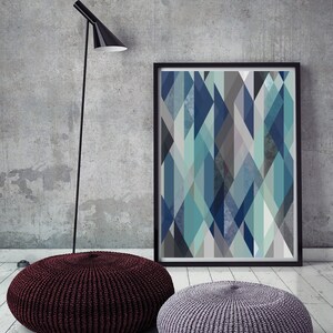 Geometric Print Blue Geometric Art Abstract Poster | Etsy