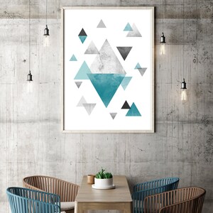 Teal Print Teal Wall Art Teal Poster Geometric Print | Etsy