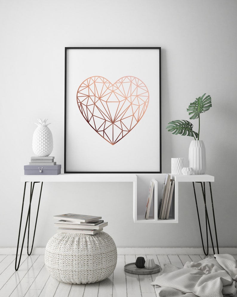 Copper Love Heart Print Copper Printable Art Scandinavian | Etsy