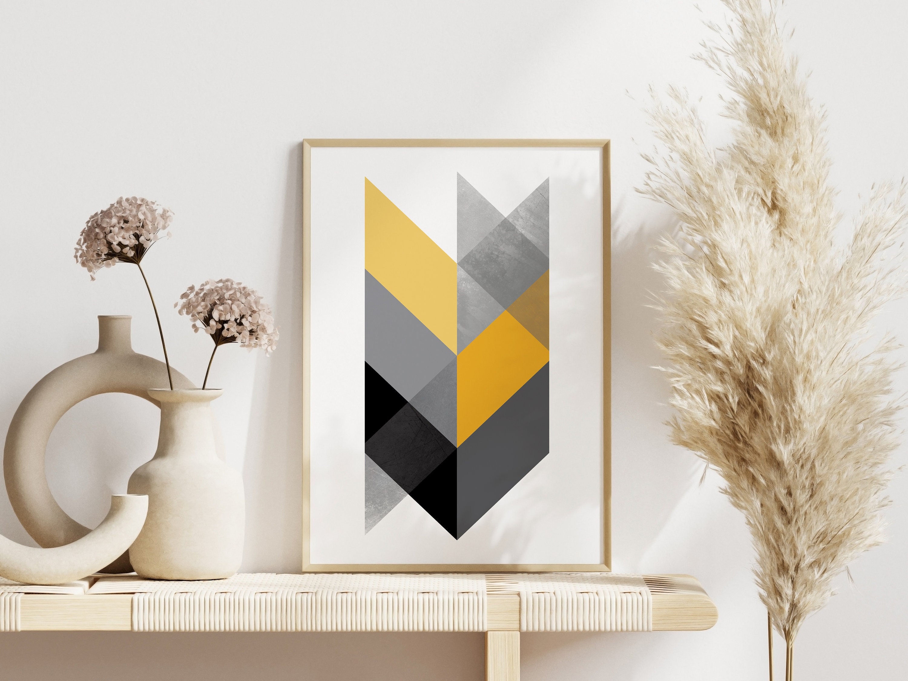 Mustard Chevron Print Geometric Art Mustard Poster Black & - Etsy