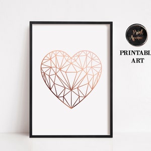 Copper Love Heart Print, Copper Printable Art, Scandinavian Print ...