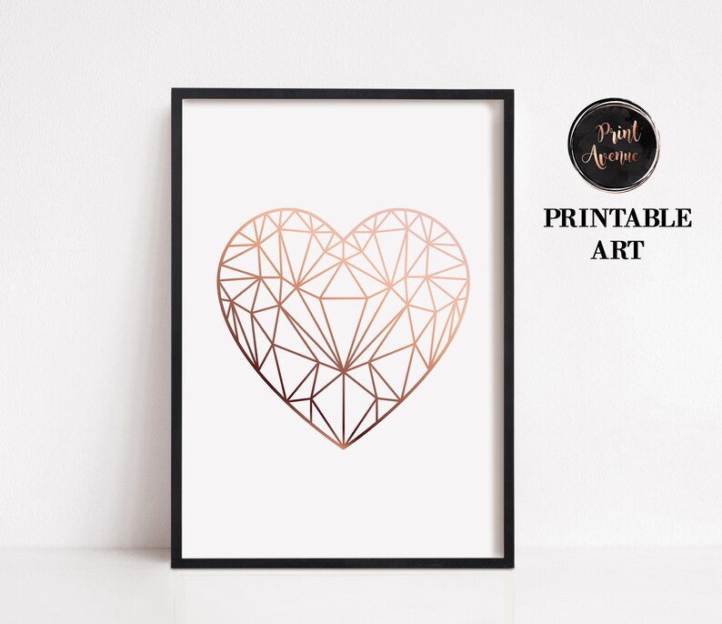 Copper Love Heart Print Copper Printable Art Scandinavian | Etsy