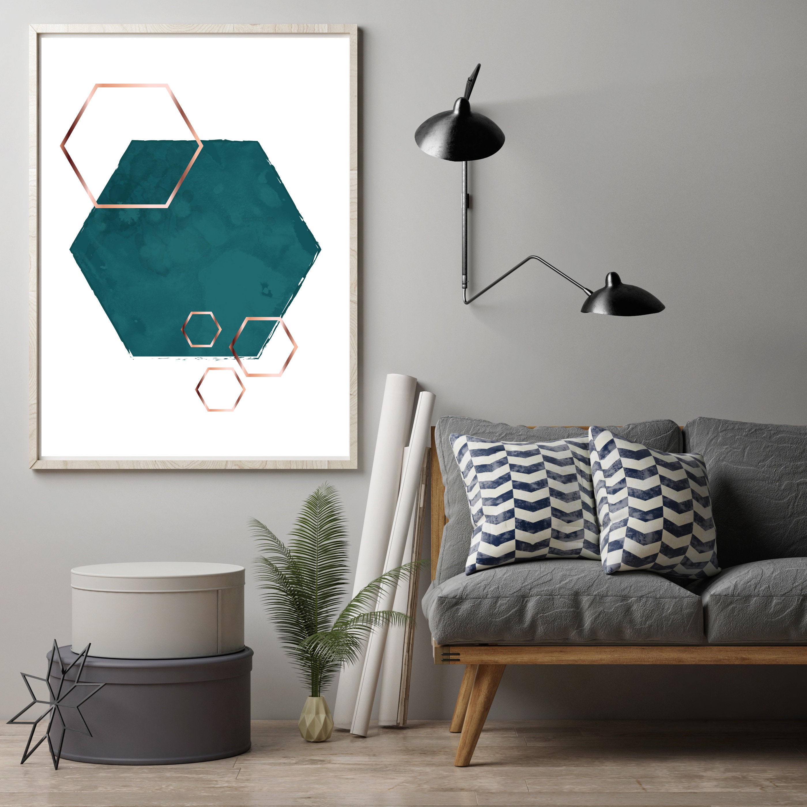Teal Printable Art Hexagon Print Teal Print Gold Rose Art | Etsy Ireland