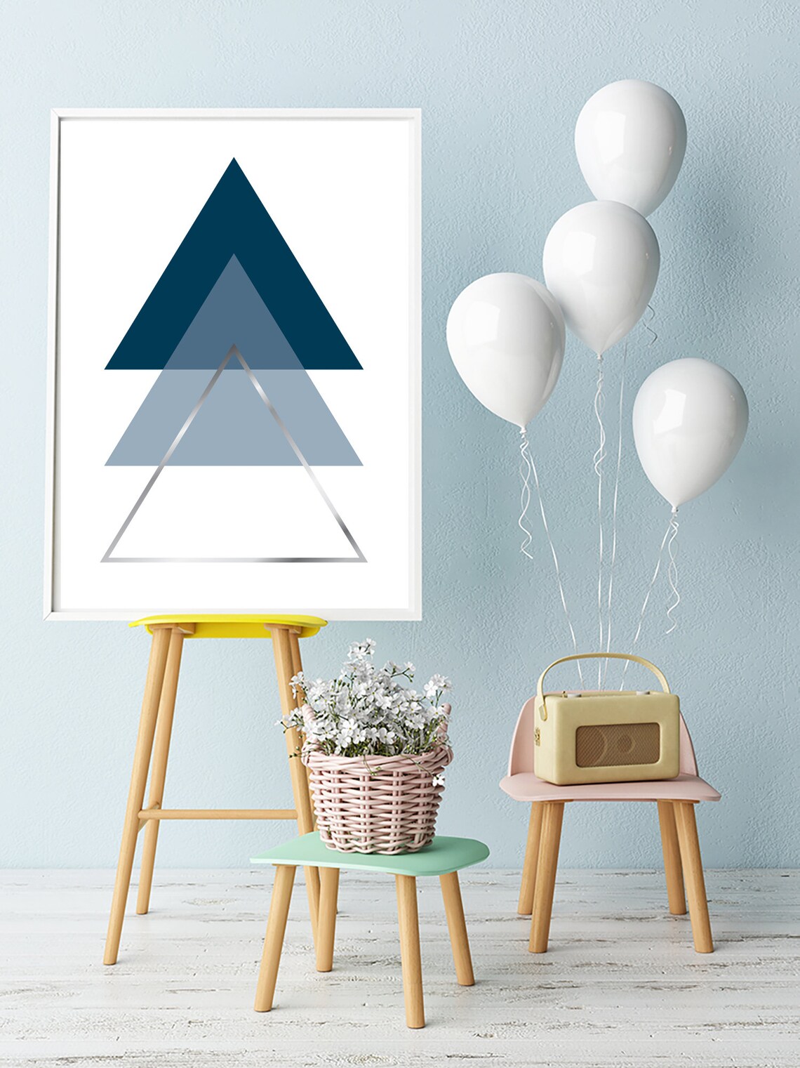 Navy Triangle Print Scandinavian Print Triangle Art Navy | Etsy