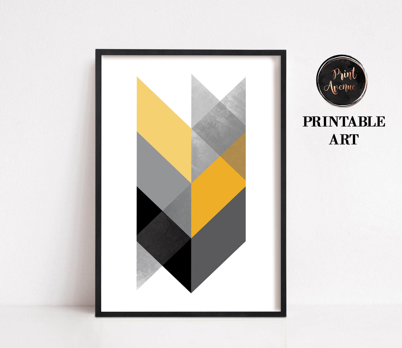 Mustard Chevron Print Geometric Art Mustard Poster Black & - Etsy