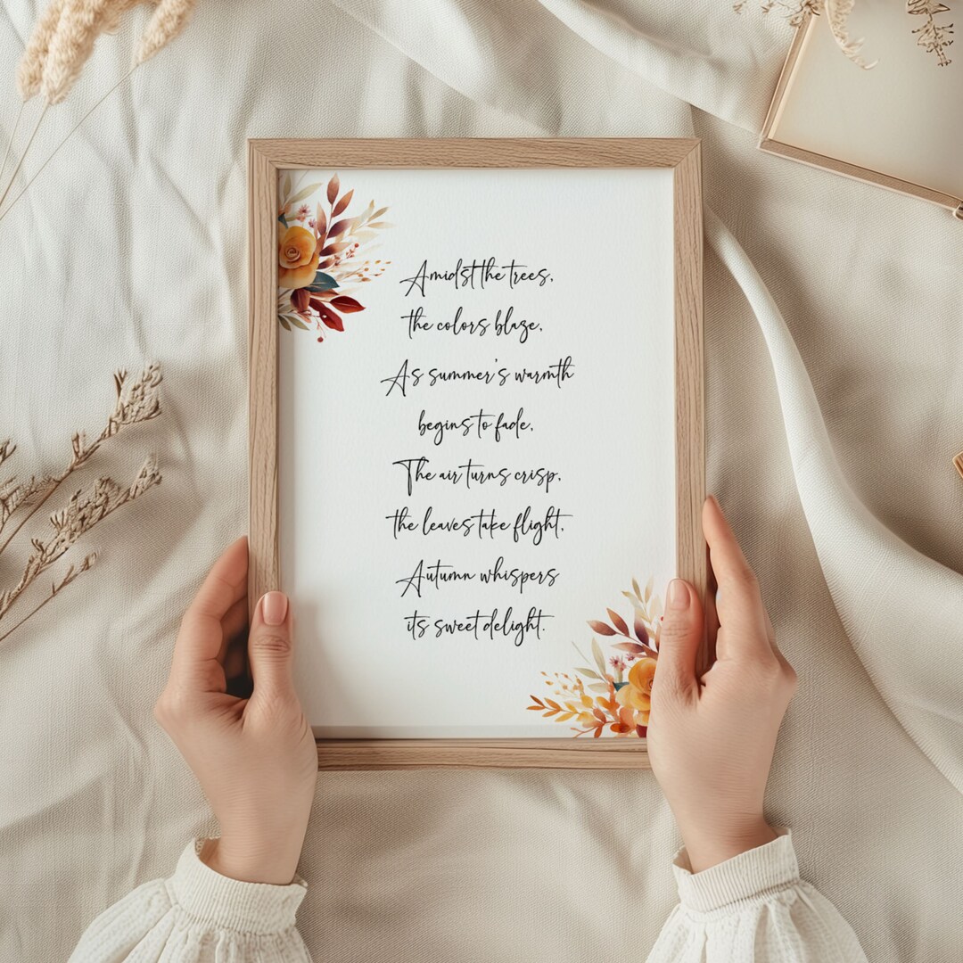 Autumn Poem Wall Art Digital Download, Fall Printable Poster, Orange ...