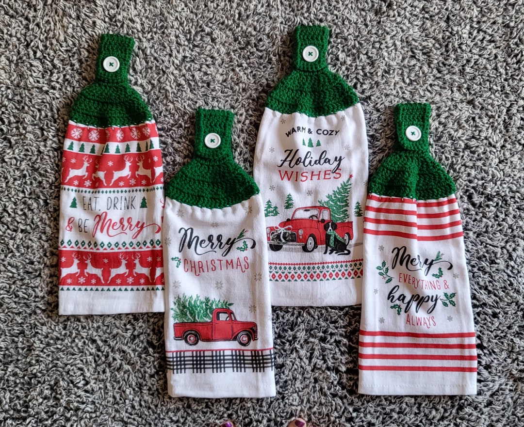 Christmas Kitchen Towels With Crochet Topper/ Ready to Ship - Etsy