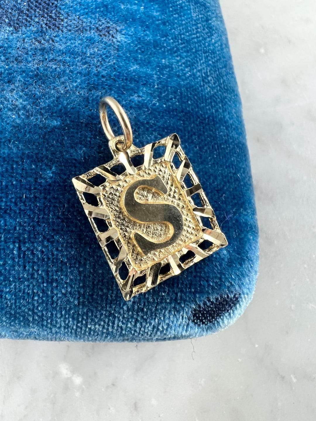 Vintage 10k Yellow Gold - Letter S - Rectangular Initial S Pendant ...