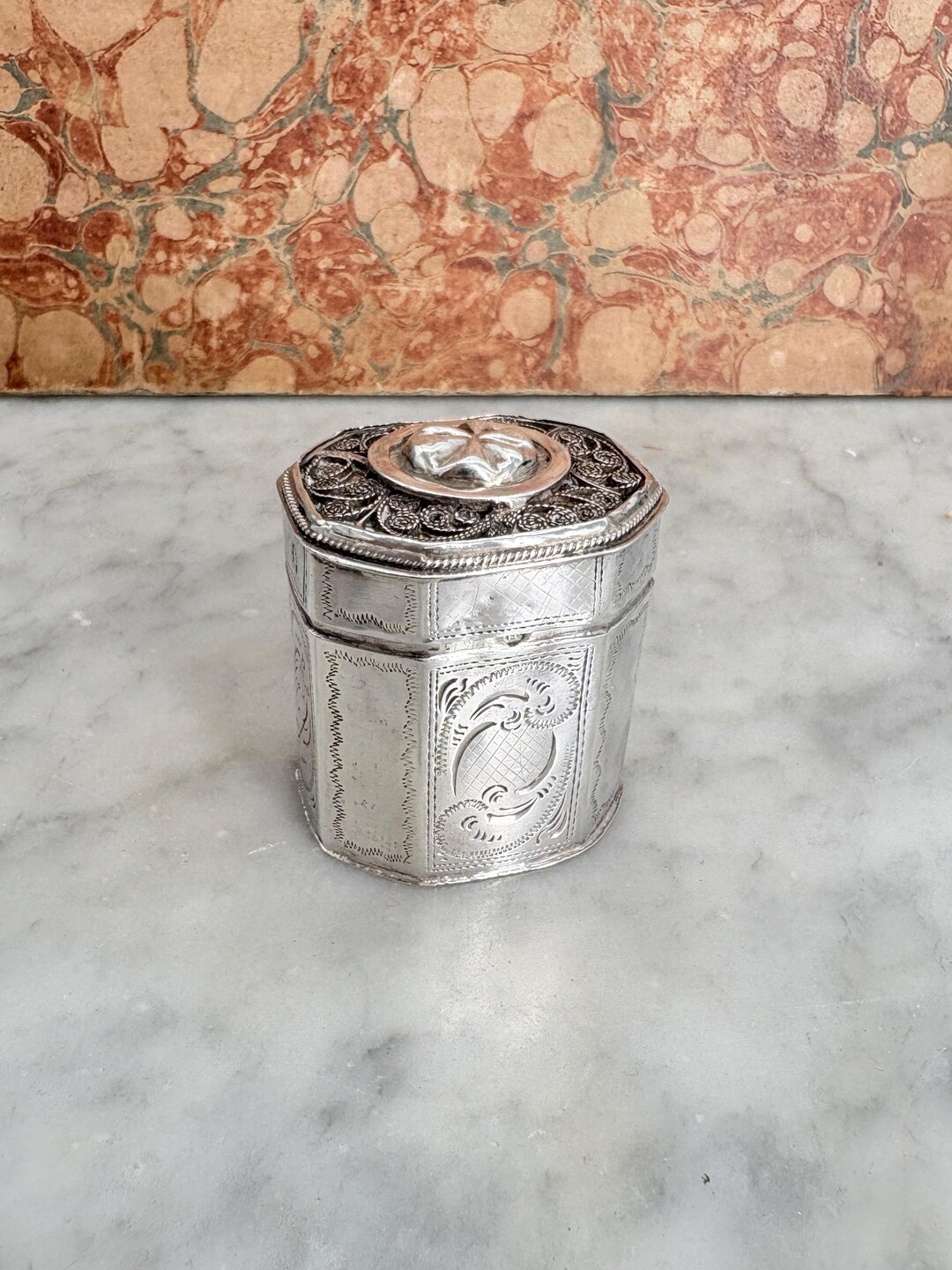 Antique Dutch 833 Silver Peppermint Box - Eight Sided With Scroll ...