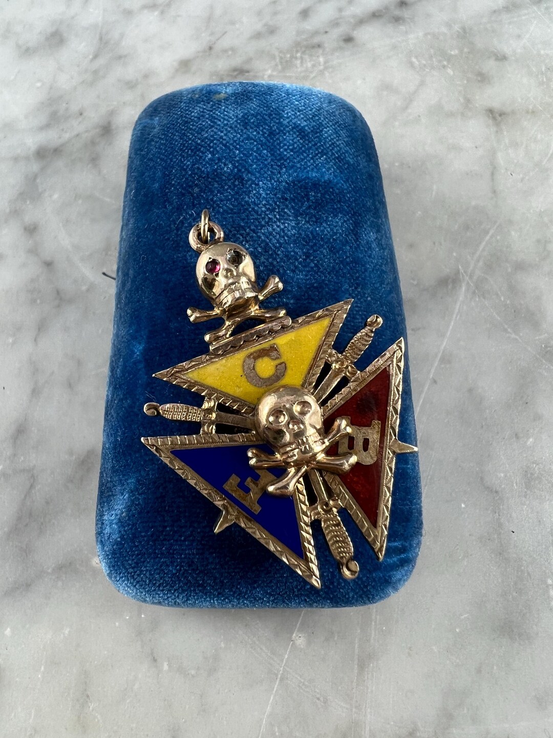 Antique Knights of Pythias Fraternal Gold Filled and Enamel Skull ...