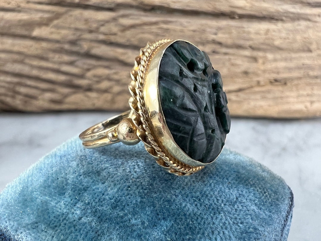 Antique / Vintage 14k Gold & Carved Jadeite Ladies Statement Ring ...