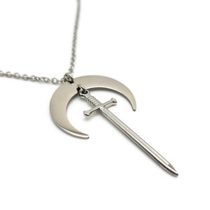 Sword and Moon Pendant, Lunar Warrior, Fantasy Core Chainmaille Jewelry ...