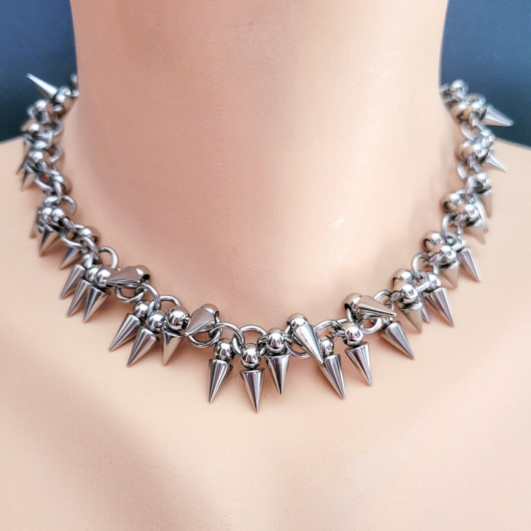 Large Dagger Necklace, Chunky Gothic Spike Chain Choker, Chainmaille ...