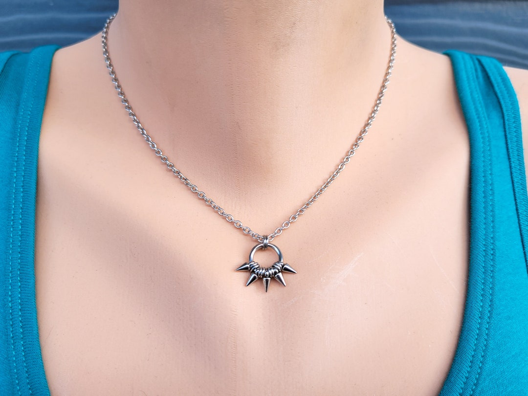 Mini Thorn Spike Pendant, Gothic Fidget Necklace, Small O Ring Choker ...