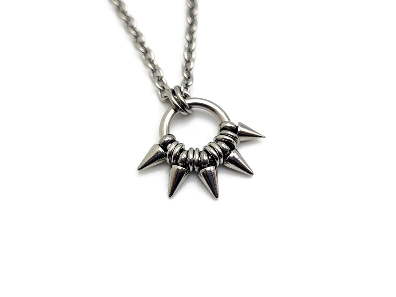 Mini Thorn Spike Pendant, Gothic Fidget Necklace, Small O Ring Choker ...