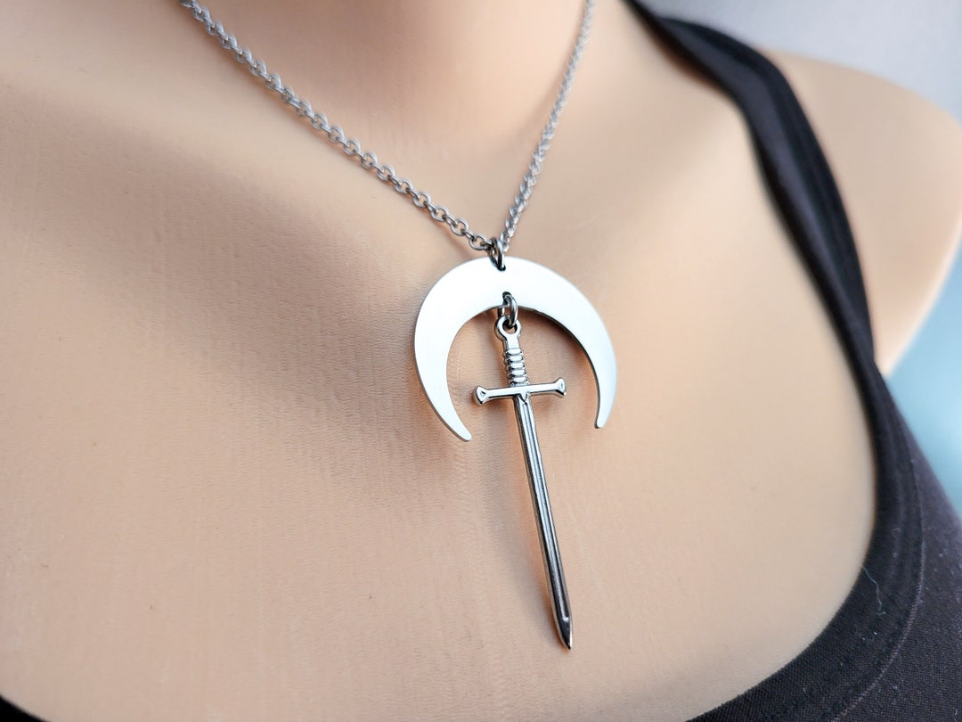 Sword and Moon Pendant, Lunar Warrior, Fantasy Core Chainmaille Jewelry ...