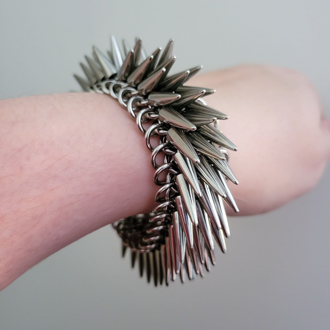 Fluid Spike Bracelet, Stainless Steel Chainmaille Cuff, Gothic Style ...