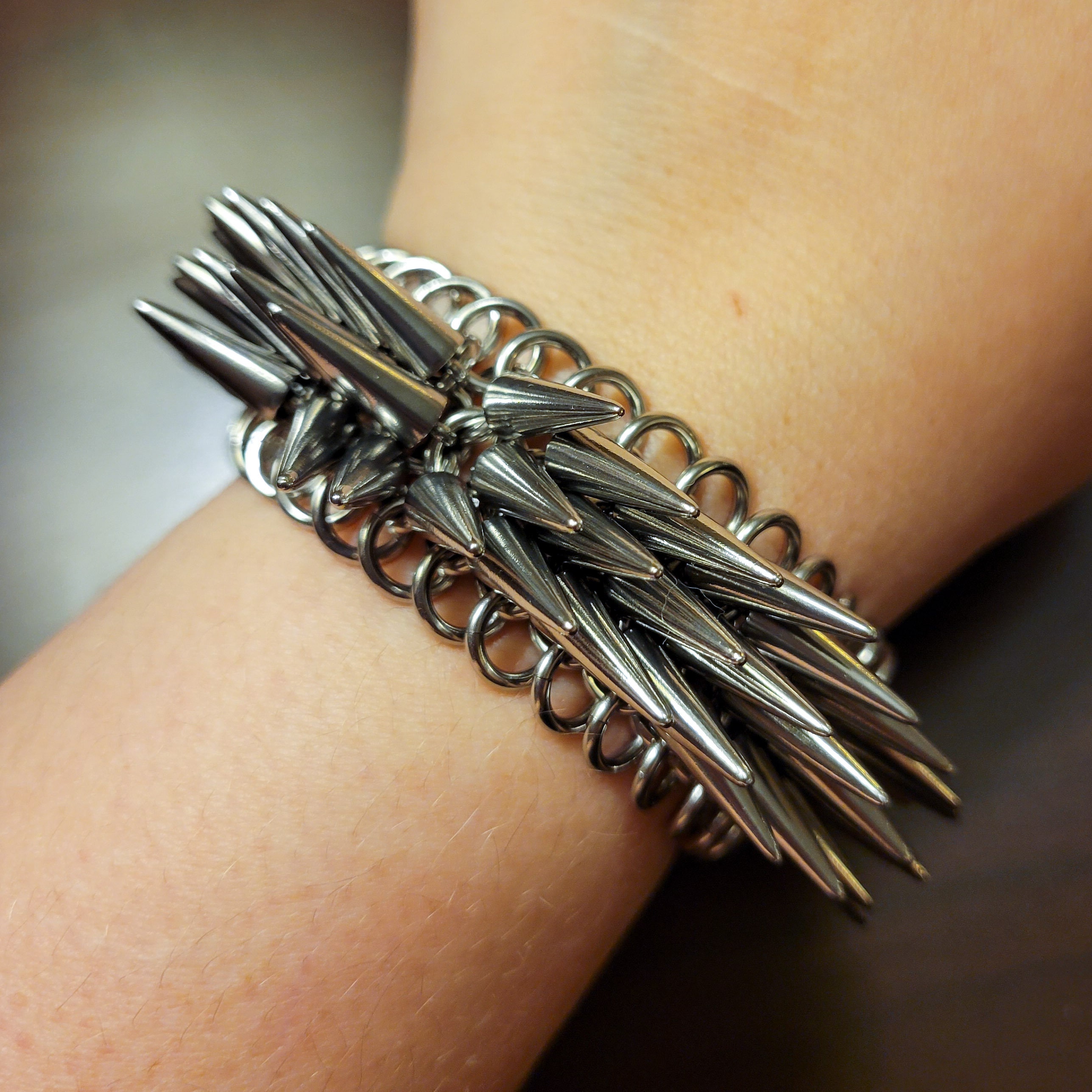 Fluid Spike Bracelet, Stainless Steel Chainmaille Cuff, Gothic Style ...