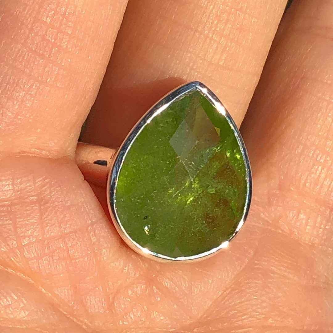 Large Peridot Ring,rare Quality Peridot,faceted Teardrop Ring Sterling ...