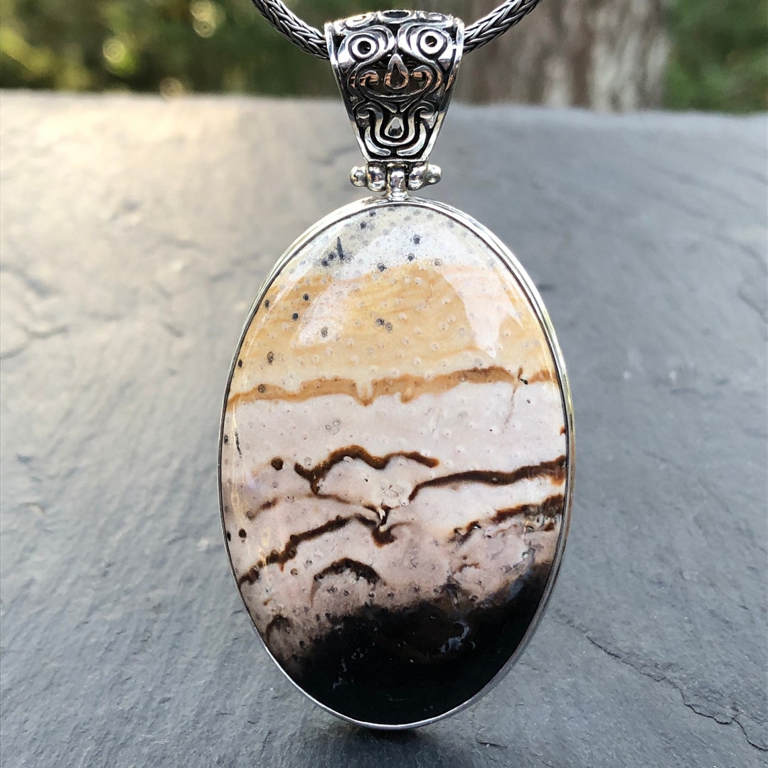 Petrified Palm Root Pendant,solid Sterling Silver,fossilized Palm Wood ...