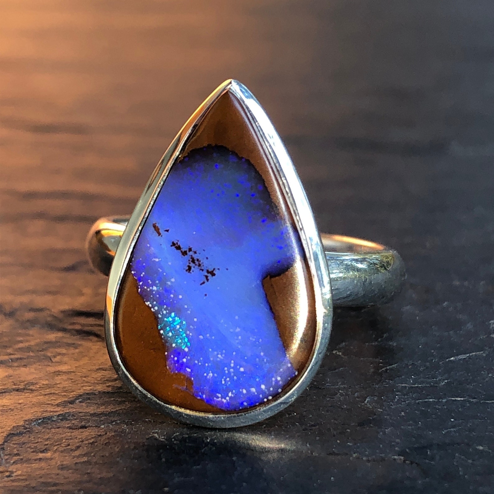 Purple Boulder Opal Ring,australian Opal in Sterling Silver,brown ...