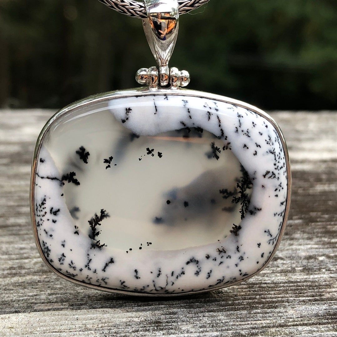 White and Black Dendritic Agate Pendantnatural Merlinite - Etsy