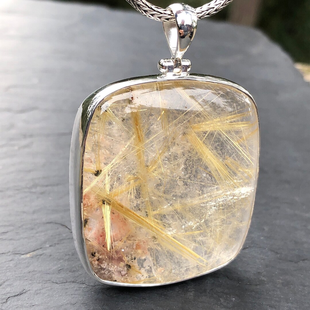 Large Rutilated Quartz Pendant,polished Square Gemstone Pendant,star ...