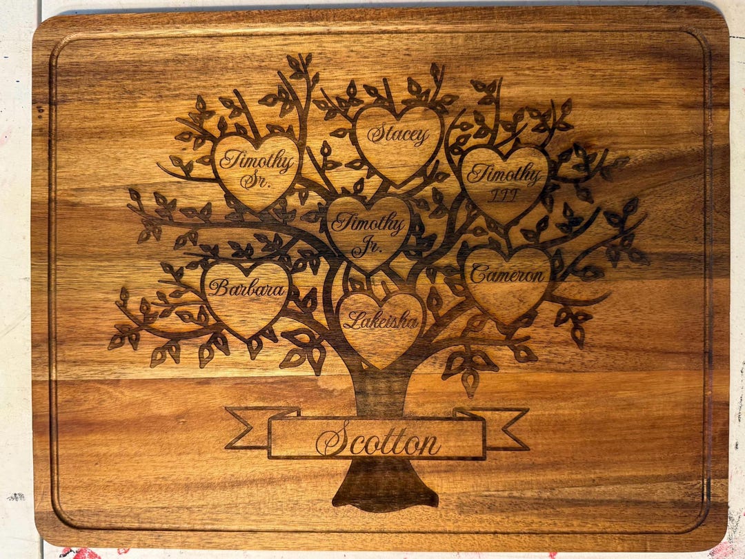 Engraved Family Tree, Cutting Board: Personalized Family Gift (up to 39 ...