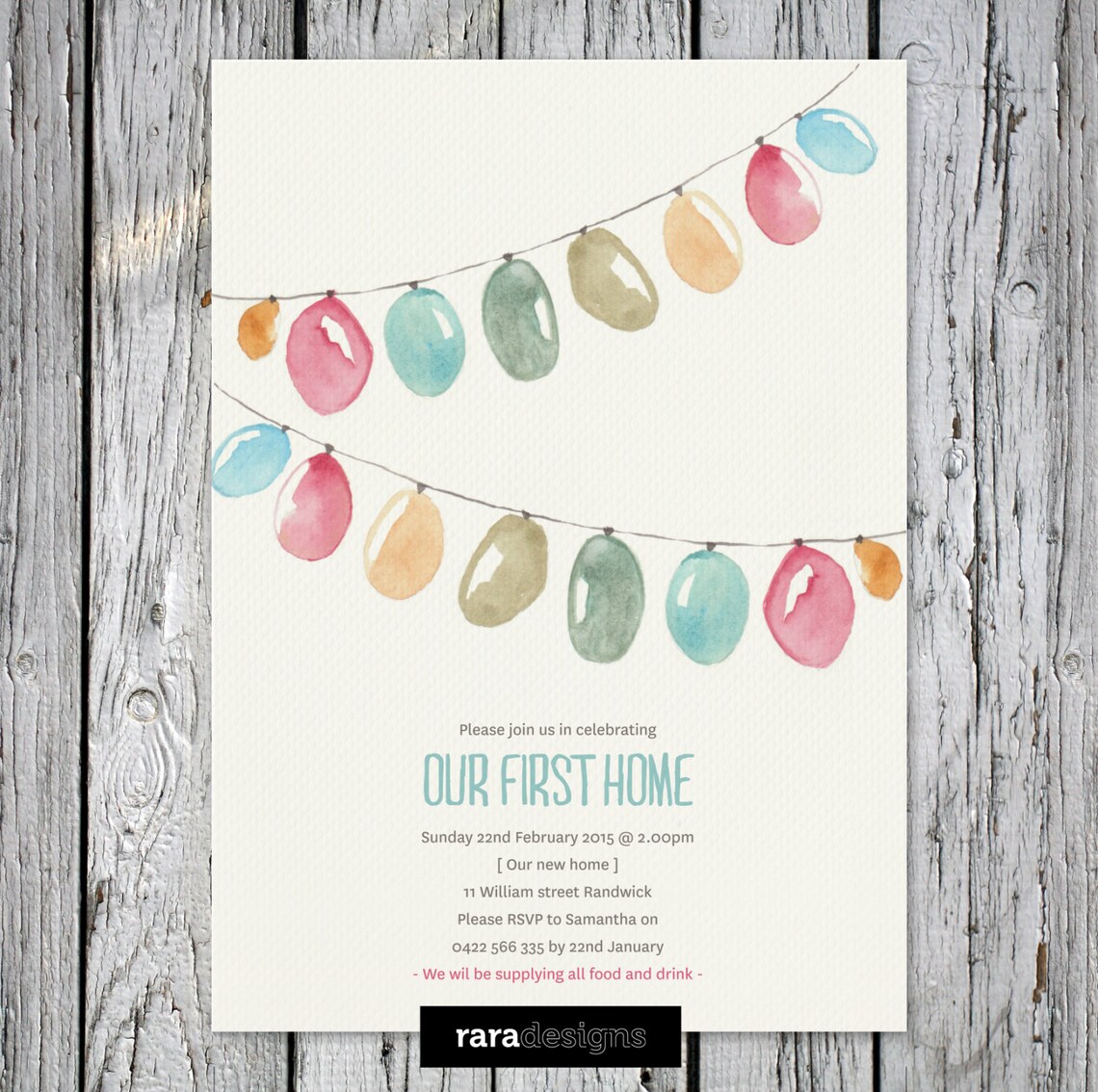 Watercolour, Balloons Invitation - Digital File: Housewarming, Birthday ...