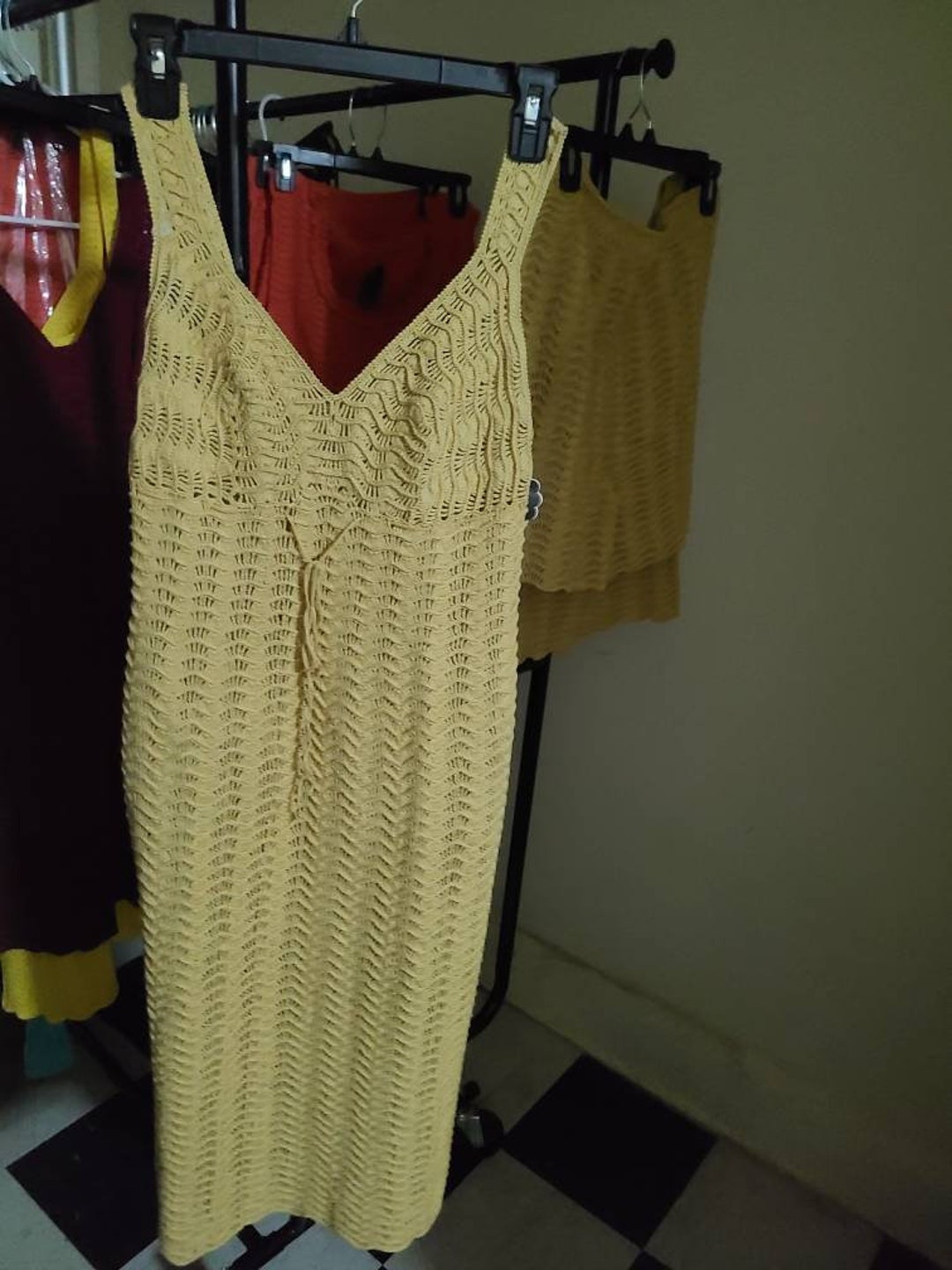 Signature Armless Dress of Ripple Lace. Greenish Yellow (mustard). - Etsy