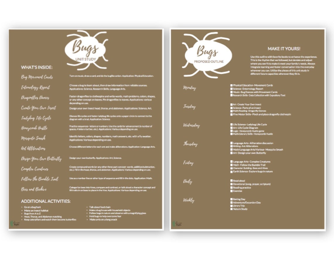 Bugs Unit Study Insect Unit Printable Homeschool Lesson | Etsy