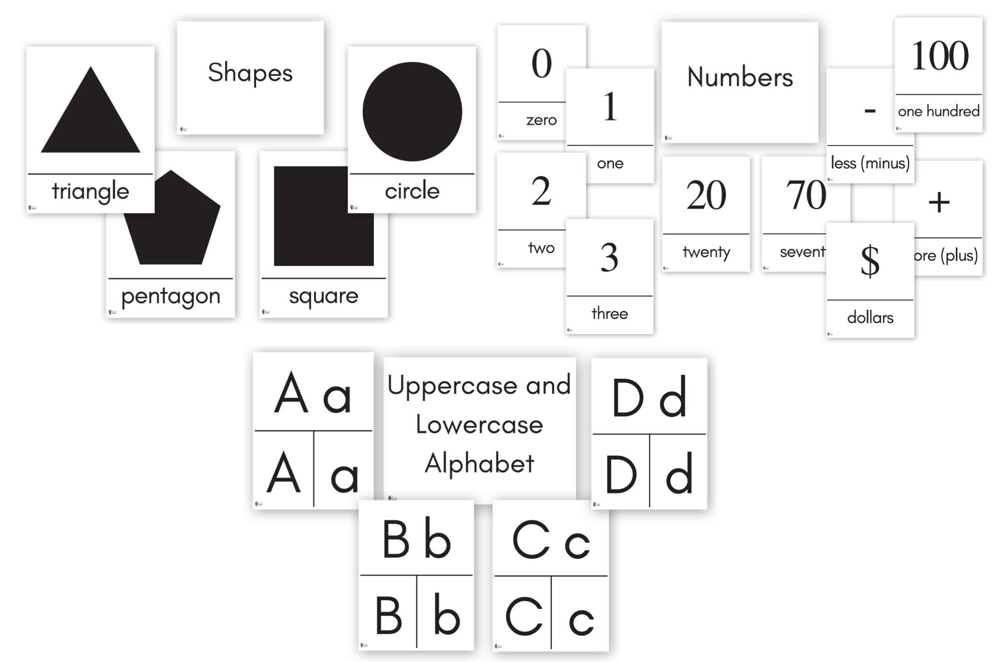Montessori Flash Cards | Letters, Numbers, and Shapes 3 Part Cards ...