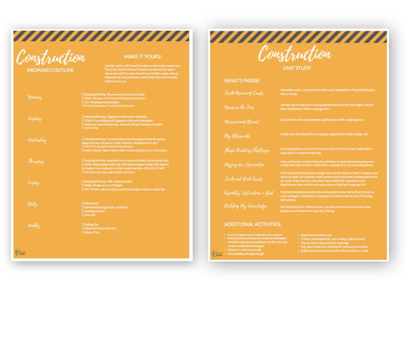 Construction Themed Unit Study | Weeklong Homeschool Lesson Plan ...