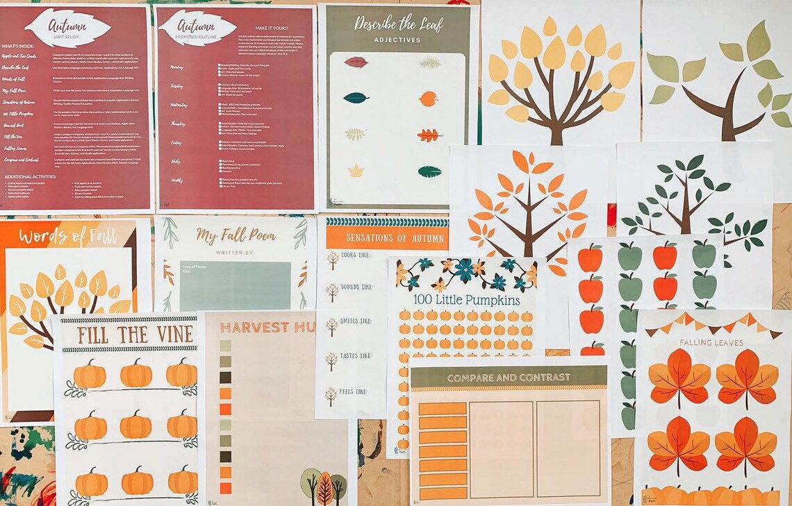 Fall Themed Unit Study Homeschool Lesson Plan Printable | Etsy