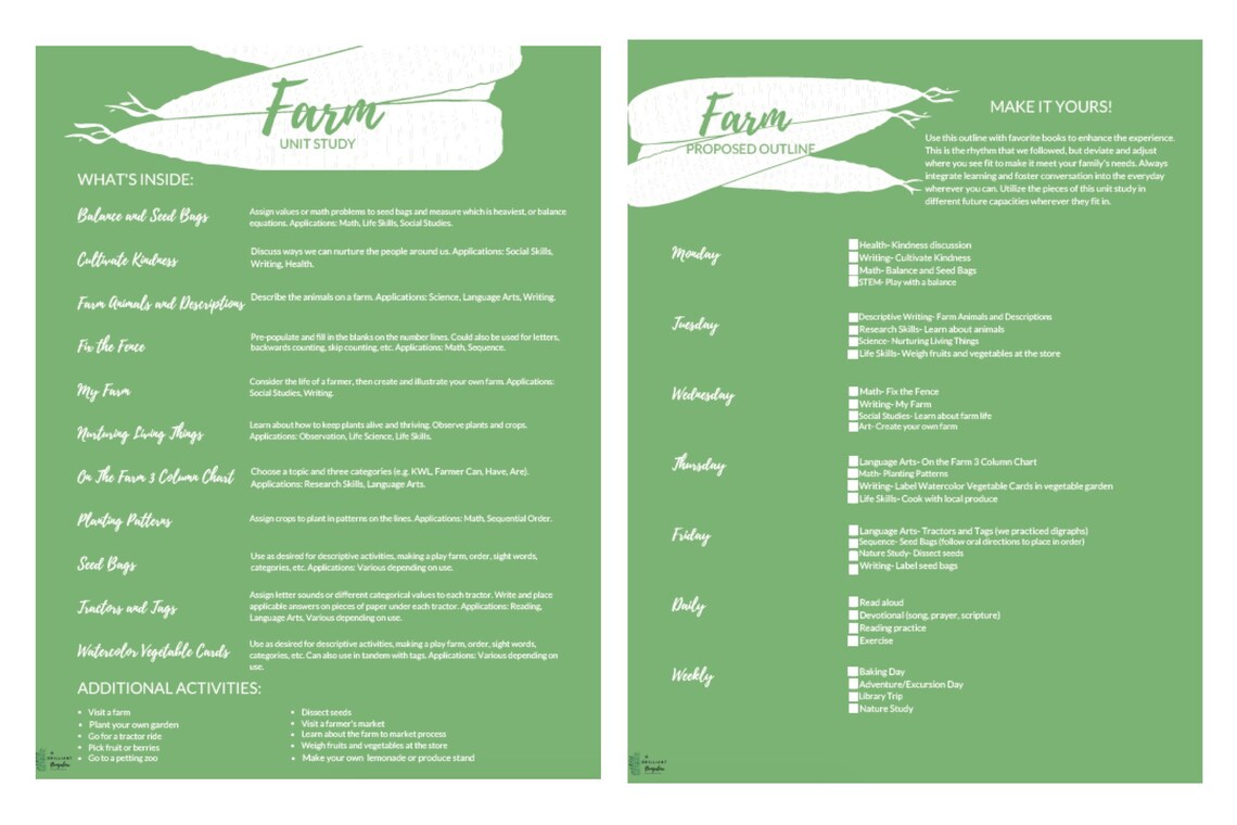 Farm Themed Educational Unit Printable Lesson Plans | Etsy