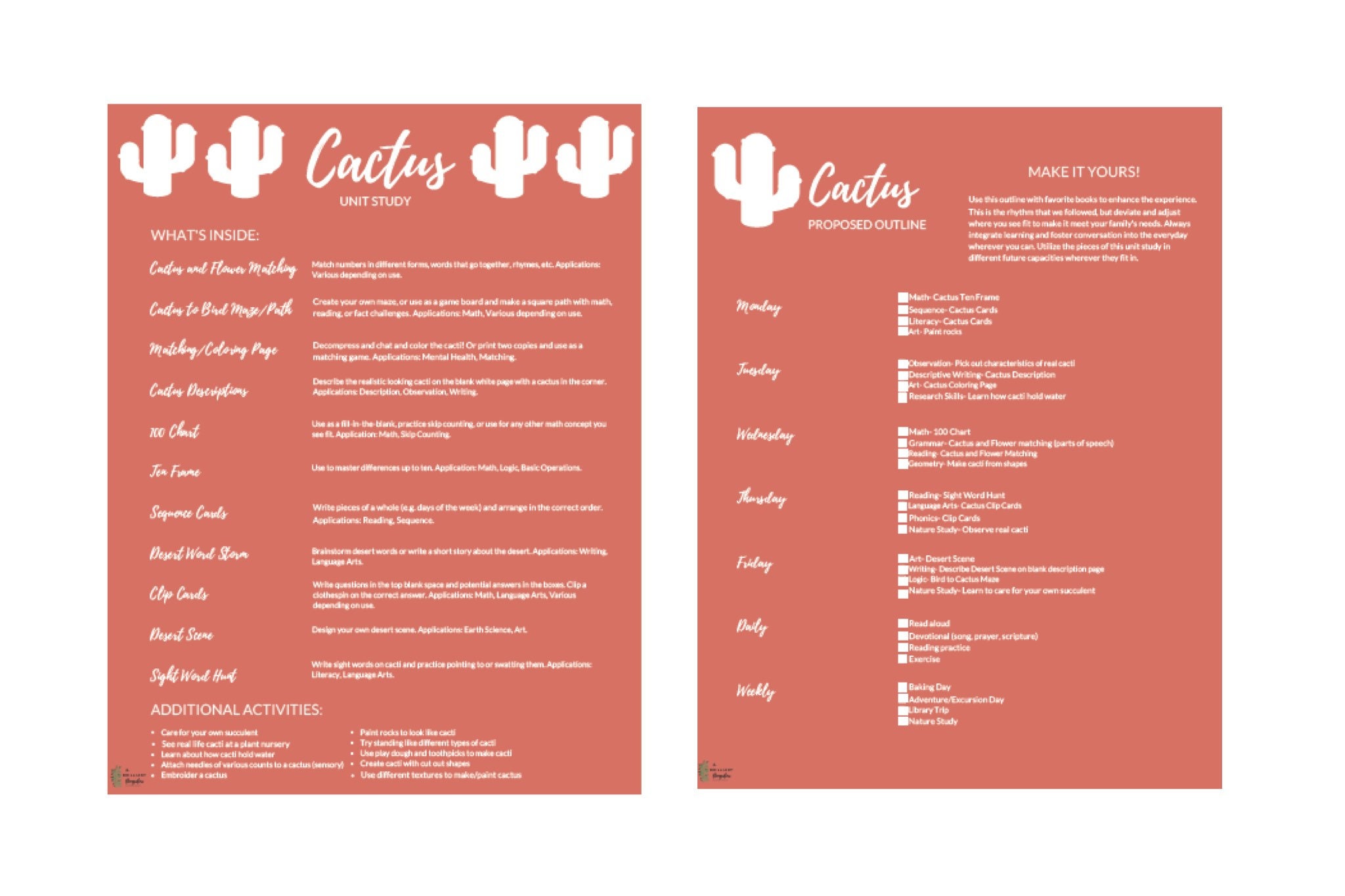 Cactus Unit Study | Cactus Themed Activities | Printable Lesson Plans ...