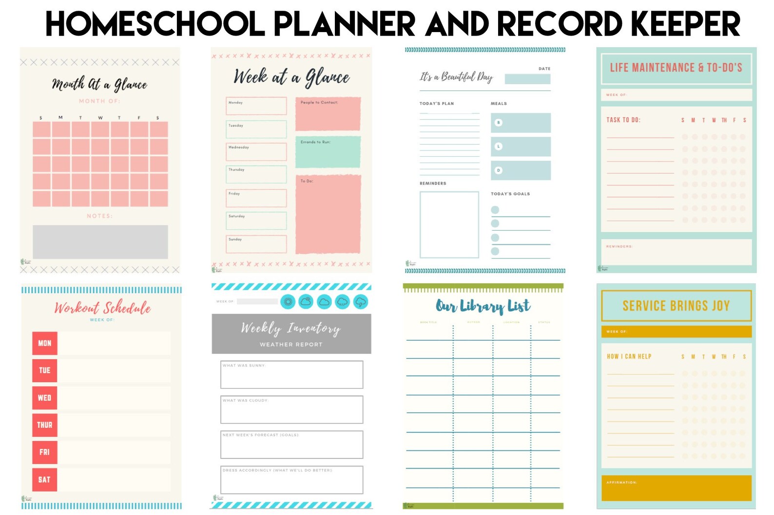 Printable Teacher Homeschool Planner and Record Keeping | Daily, Weekly ...