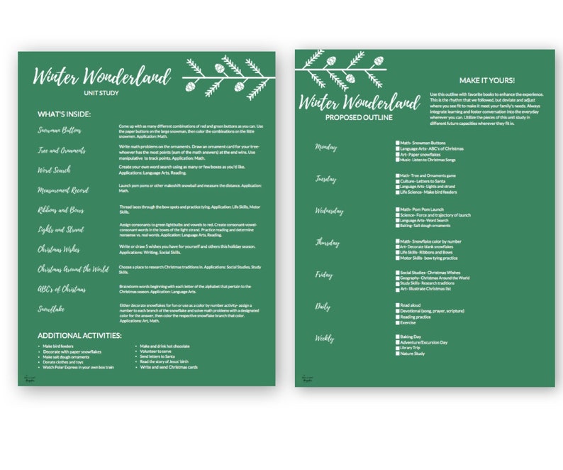 Winter Wonderland Unit Study Christmas Unit Study Winter - Etsy