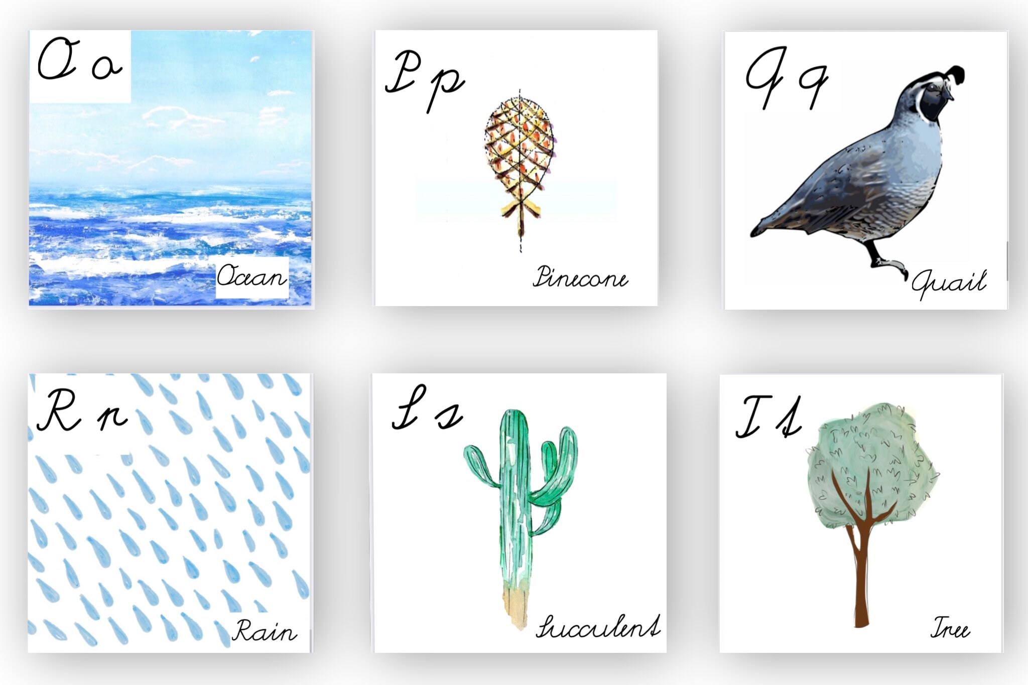 Montessori Cursive Nature Themed Alphabet Cards | Montessori Alphabet ...