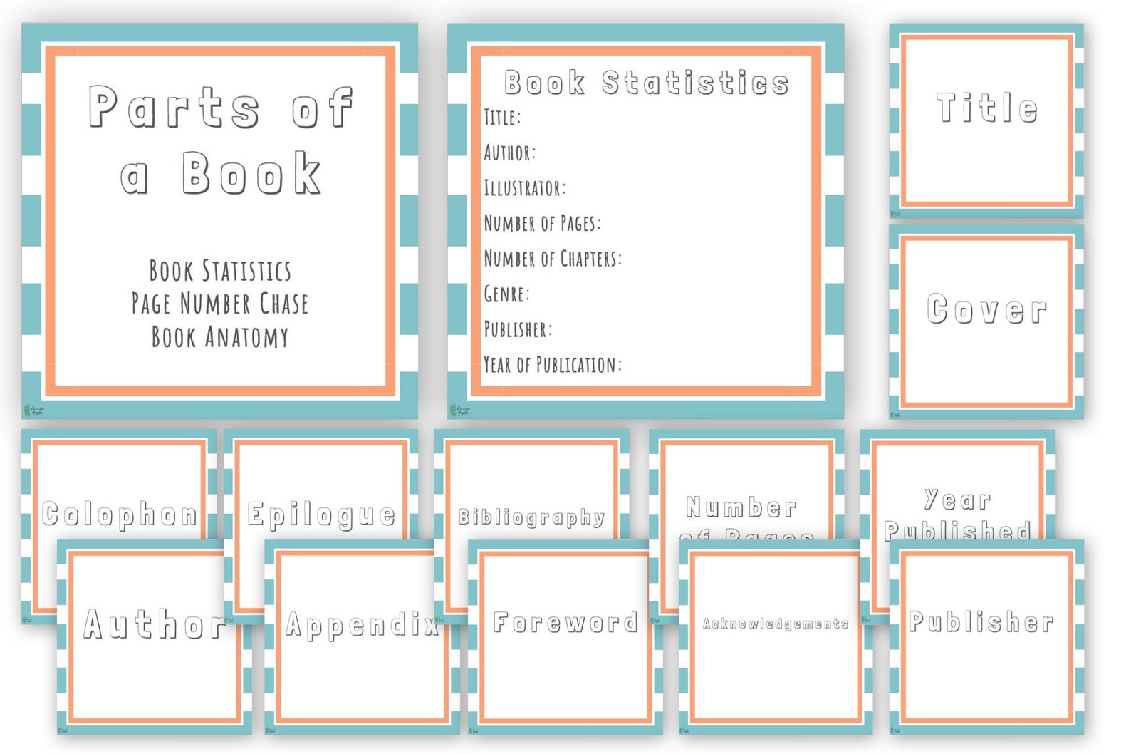 Parts of a Book Game & Flash Cards Reading Basics Book Information and ...