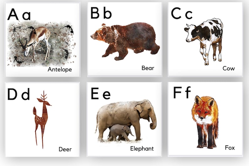Animal Alphabet Cards | Animal Abc's | Watercolor Alphabet Cards ...
