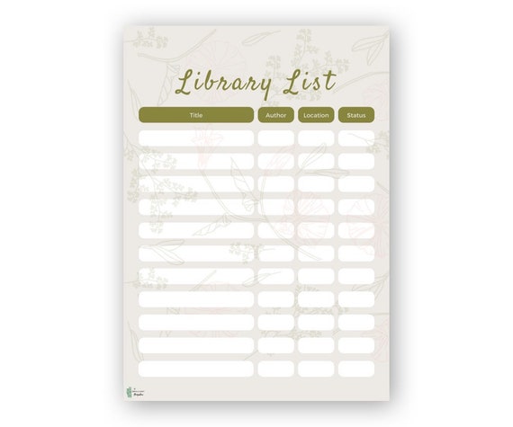 Library List Printable Library List Homeschool Curriculum | Etsy