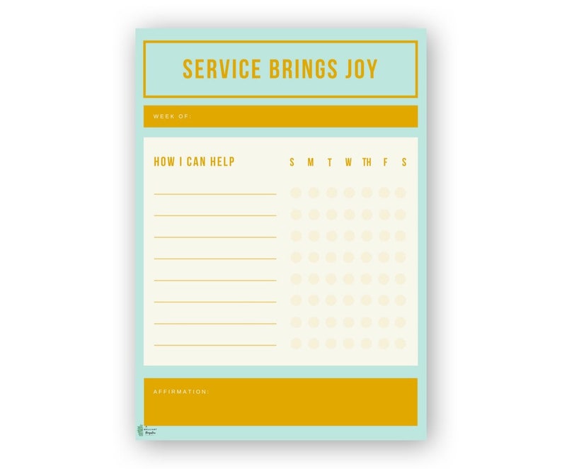 Service/chore Chart Journal and Planner Printable Checklist - Etsy