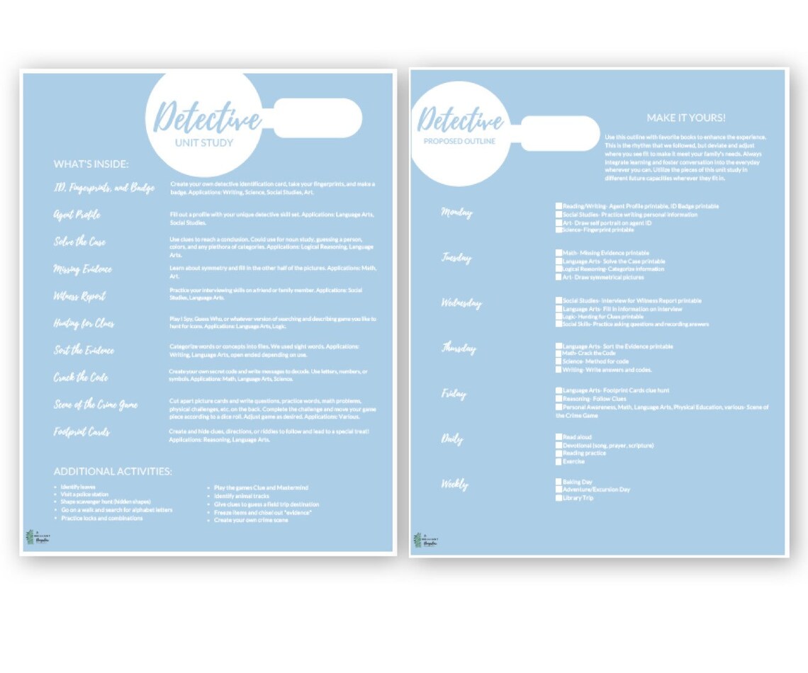 Detective Themed Unit Study | Homeschool Lesson Plan | Printable ...