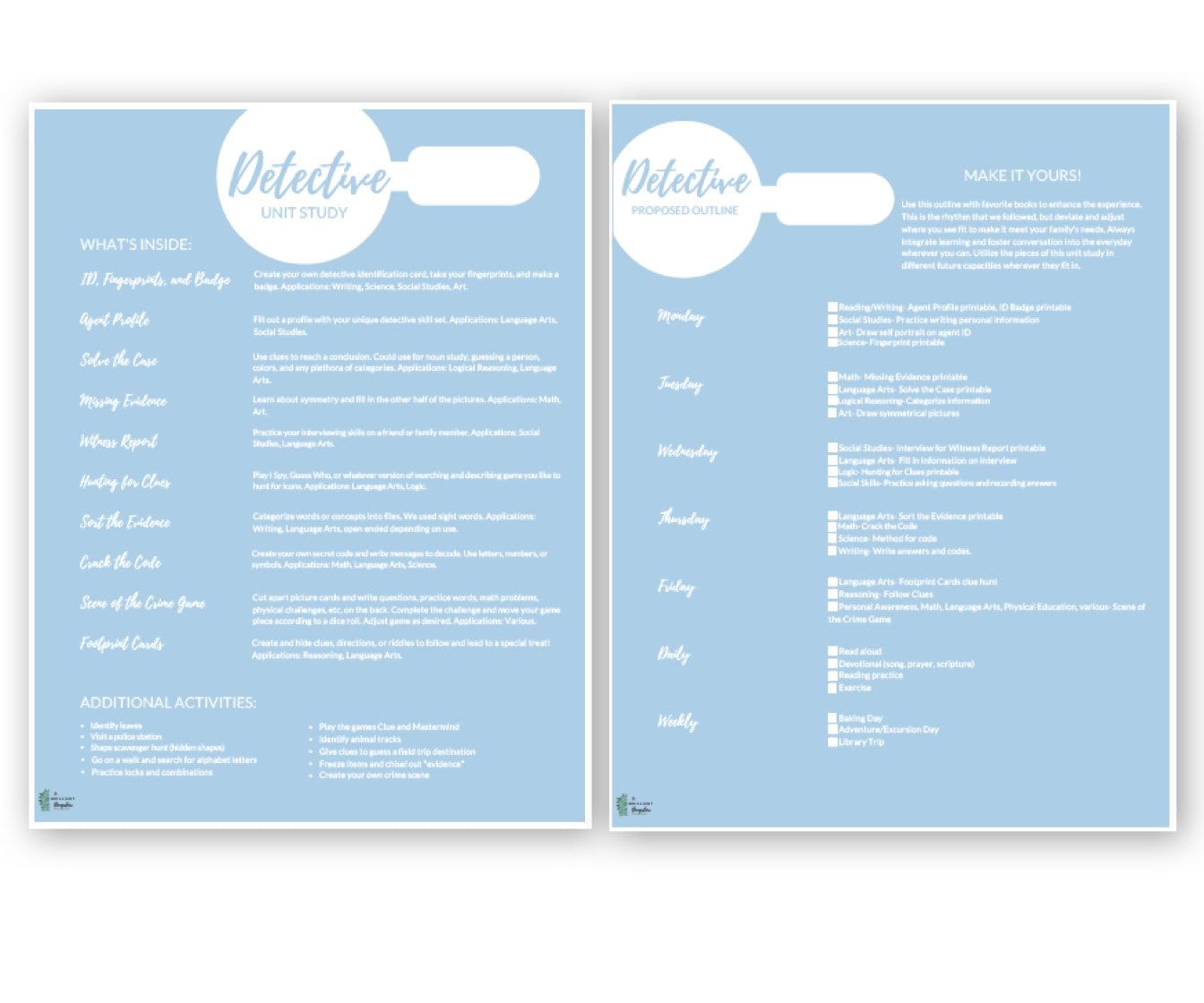 Detective Themed Unit Study | Homeschool Lesson Plan | Printable ...