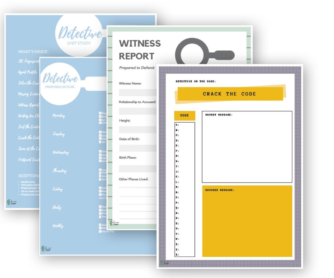 Detective Themed Unit Study Homeschool Lesson Plan Printable Homeschool ...